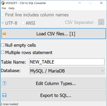 Converts CSV to SQL - скачать бесплатно Converts CSV to SQL 2.1